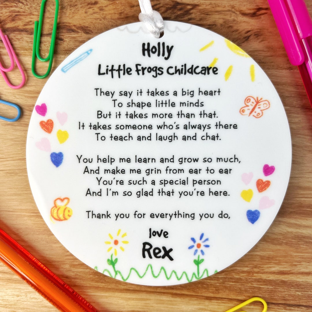 Nursery Leaving Gift, Childminder Personalised Thank You Gift, Hanging ...