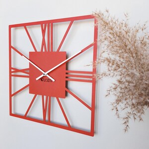 Wall Clock New York Red Roman Numeral Clock, Modern Wall Clock, Square ...