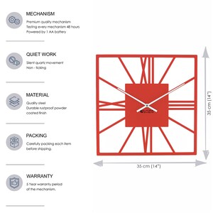 Wall Clock New York Red Roman Numeral Clock, Modern Wall Clock, Square ...