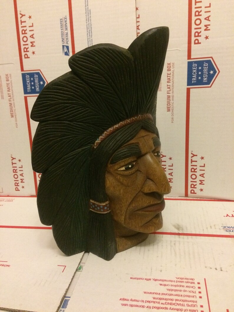 Carved Wooden Indian Head (cherokee) - Etsy