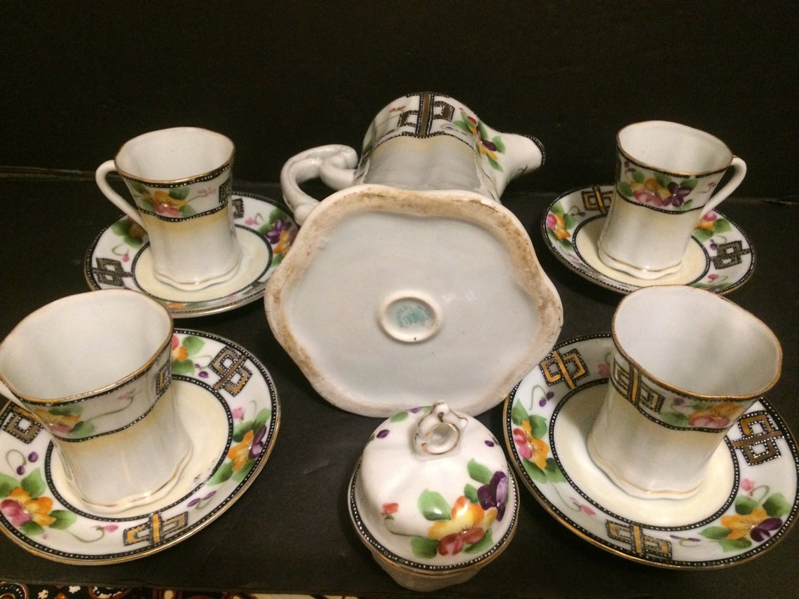Hand Painted Nippon Chocolate Tea Set 9 Pieces Marked - Etsy