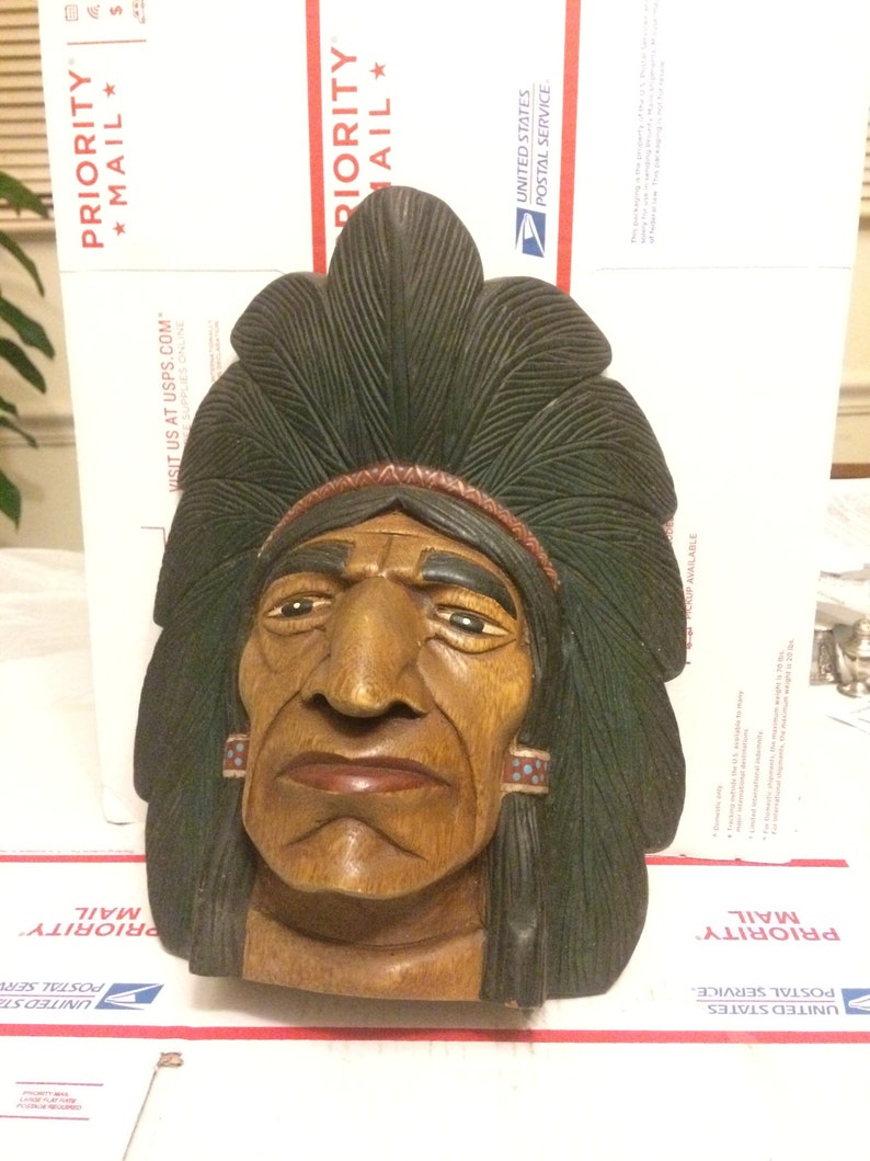 Carved Wooden Indian Head (cherokee) - Etsy