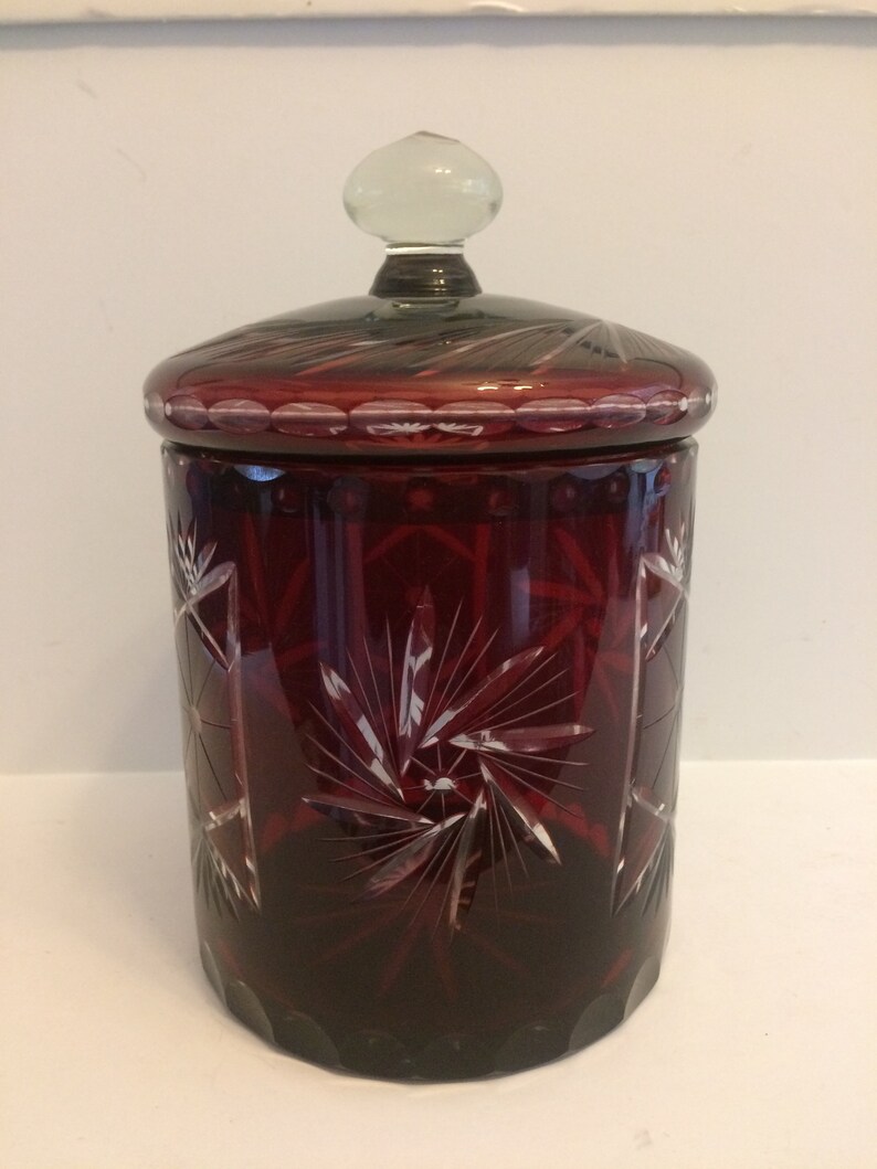 Bohemian Cased Ruby Red Cut to Clear Crystal Ginger Jar / Bohemian Ruby ...