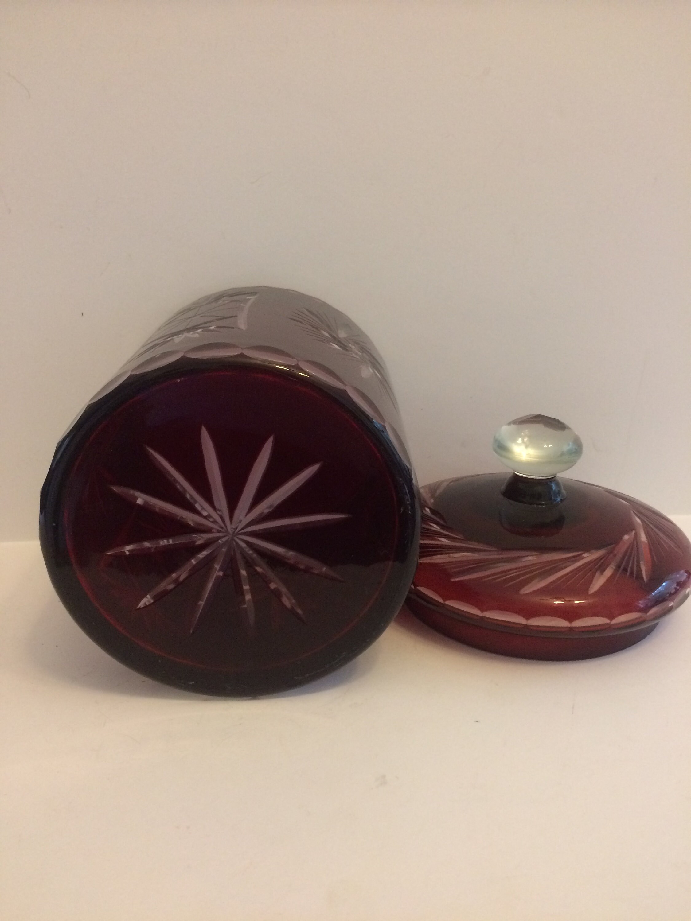Bohemian Cased Ruby Red Cut to Clear Crystal Ginger Jar / Bohemian Ruby ...