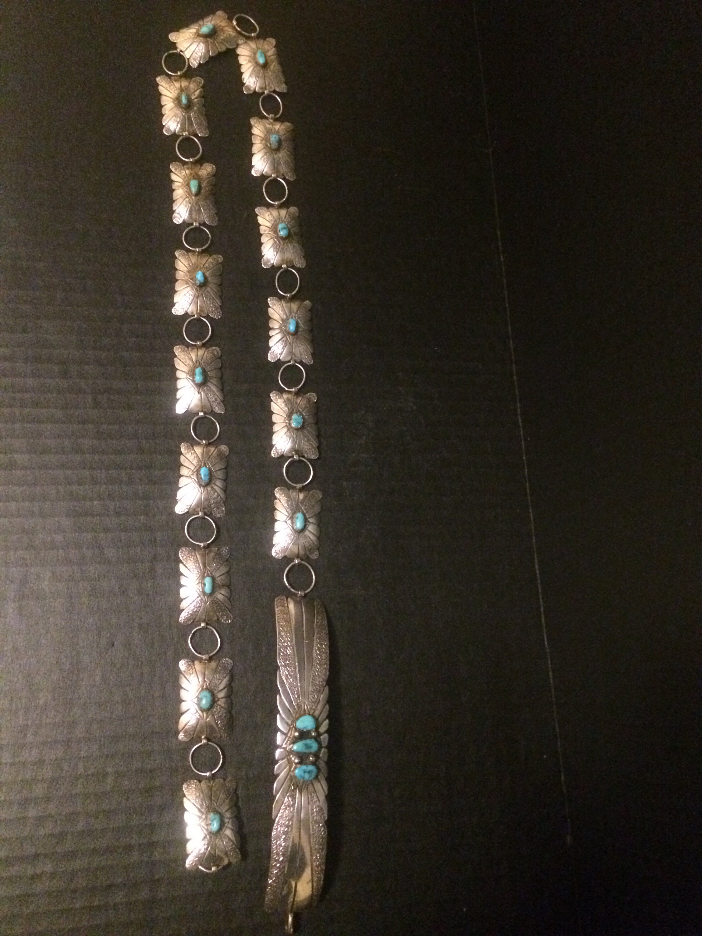 Native American Navajo Sterling Silver Turquoise Huge Scalloped Concho ...