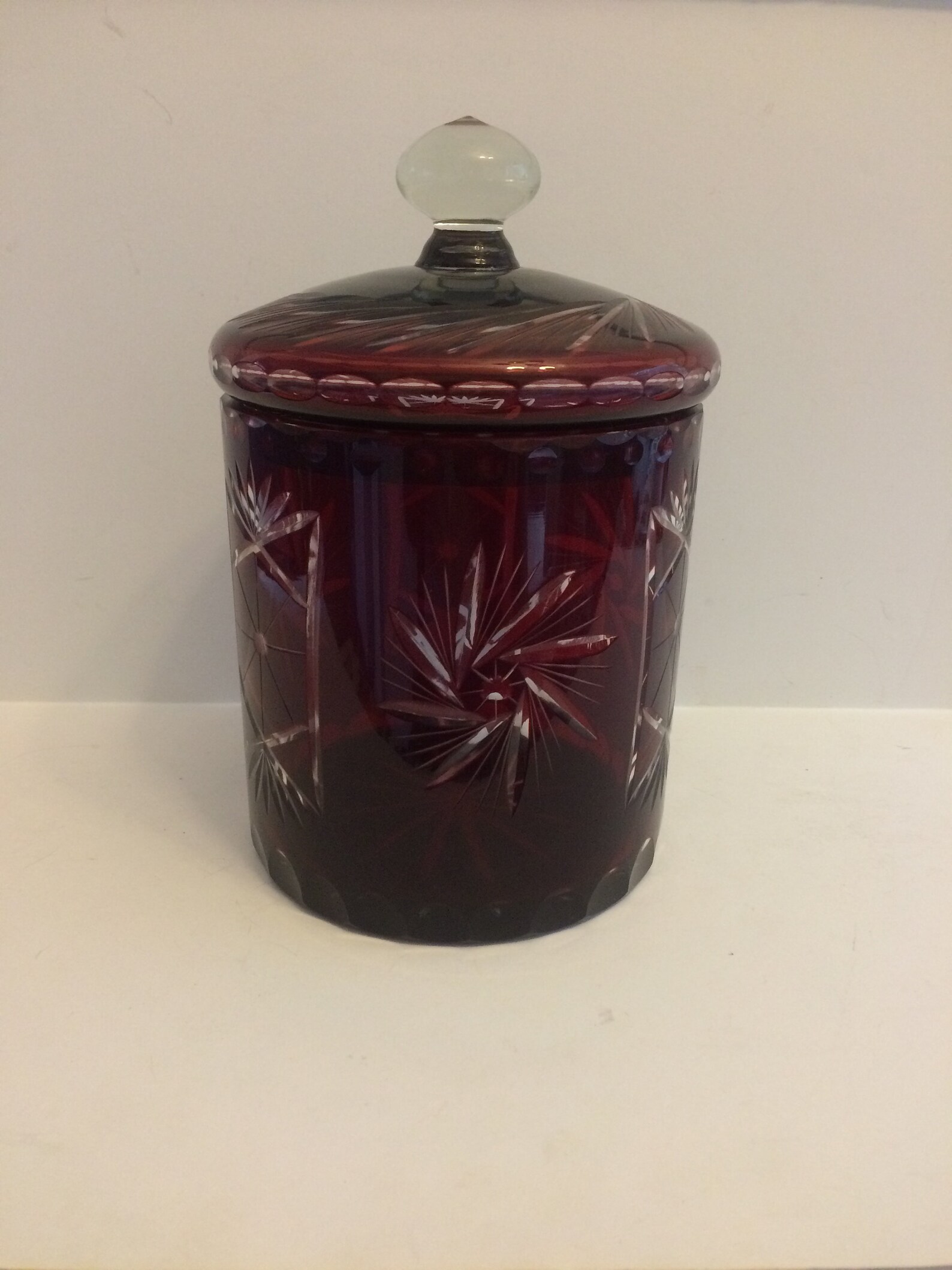 Bohemian Cased Ruby Red Cut to Clear Crystal Ginger Jar / Bohemian Ruby ...