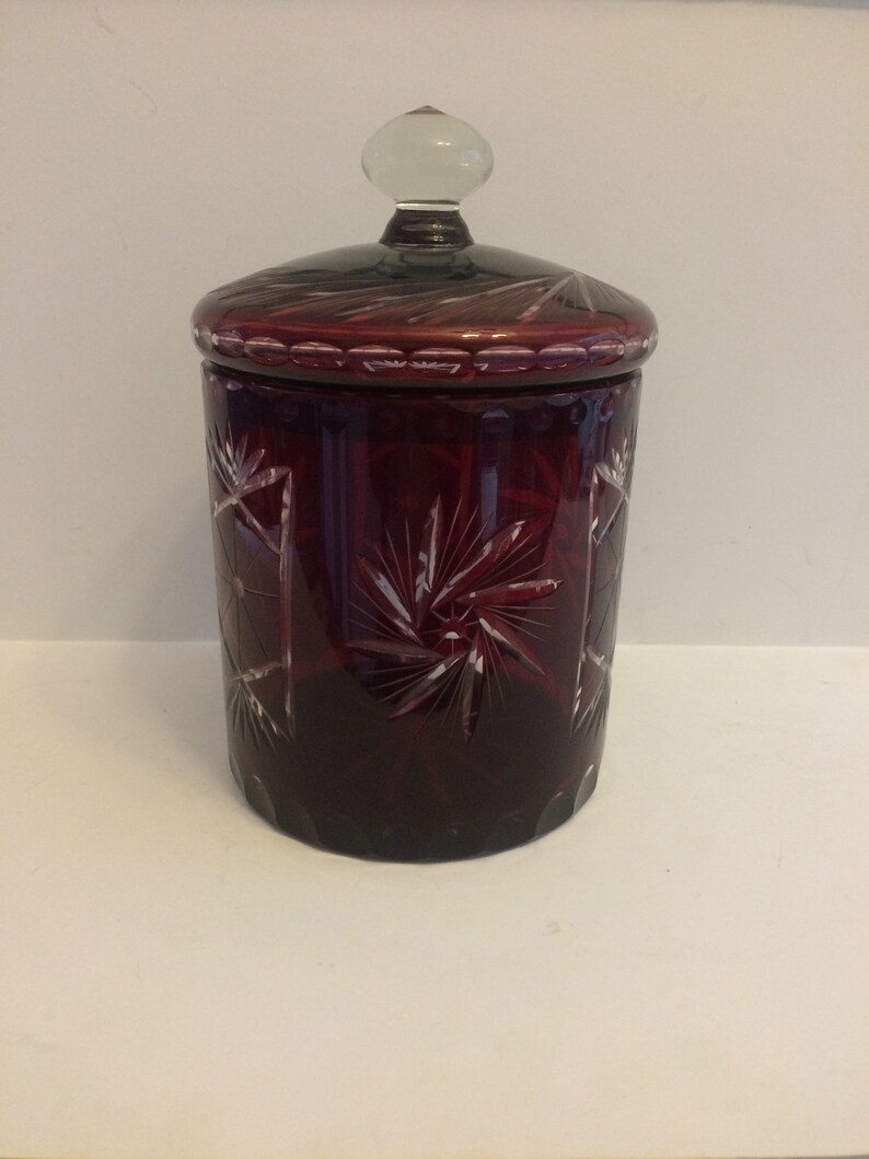 Bohemian Cased Ruby Red Cut to Clear Crystal Ginger Jar / Bohemian Ruby ...