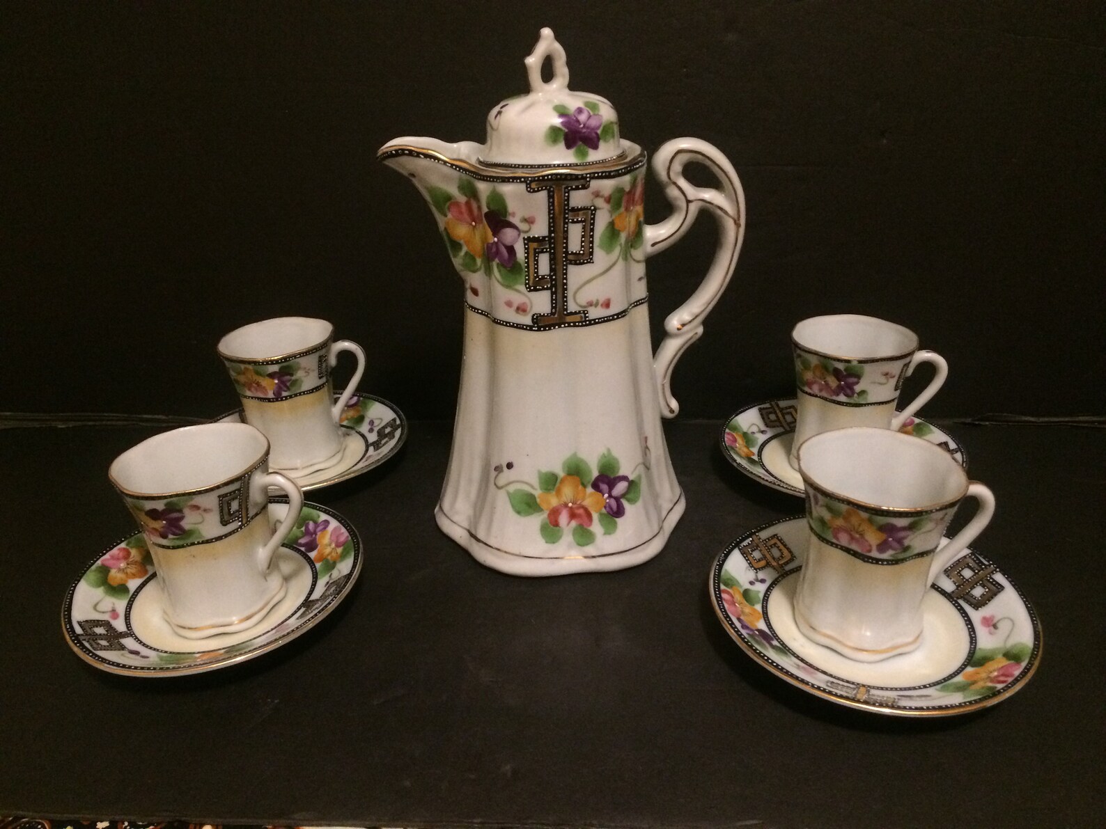 Hand Painted Nippon Chocolate Tea Set 9 Pieces Marked - Etsy