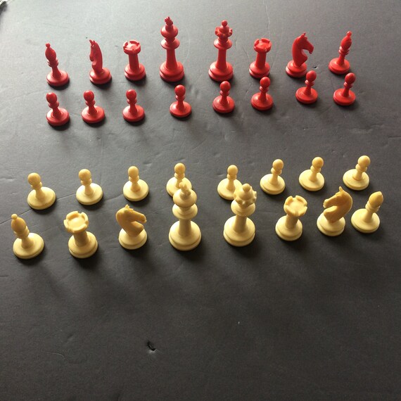 Chess Set Red & White Bovine Bone Hand Carved Pieces - Etsy