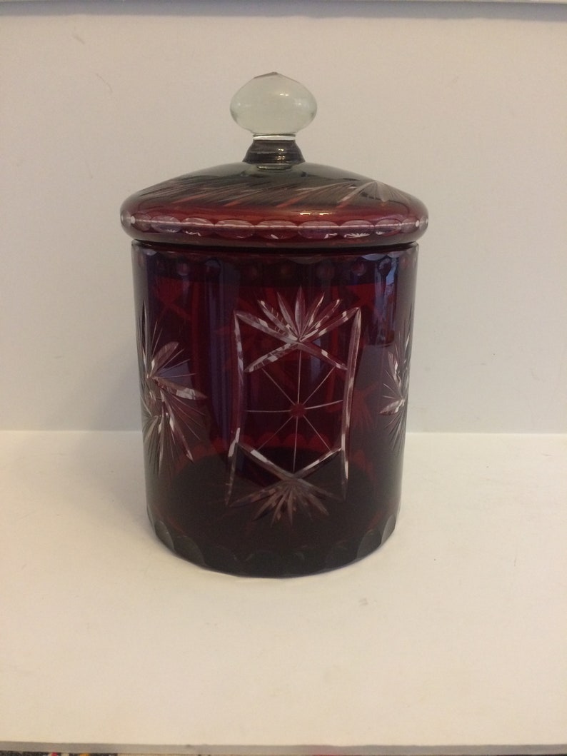 Bohemian Cased Ruby Red Cut to Clear Crystal Ginger Jar / Bohemian Ruby ...