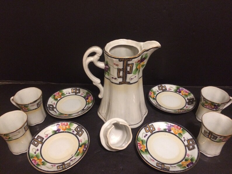 Hand Painted Nippon Chocolate Tea Set 9 Pieces Marked - Etsy