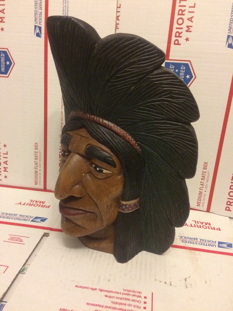 Carved Wooden Indian Head (cherokee) - Etsy