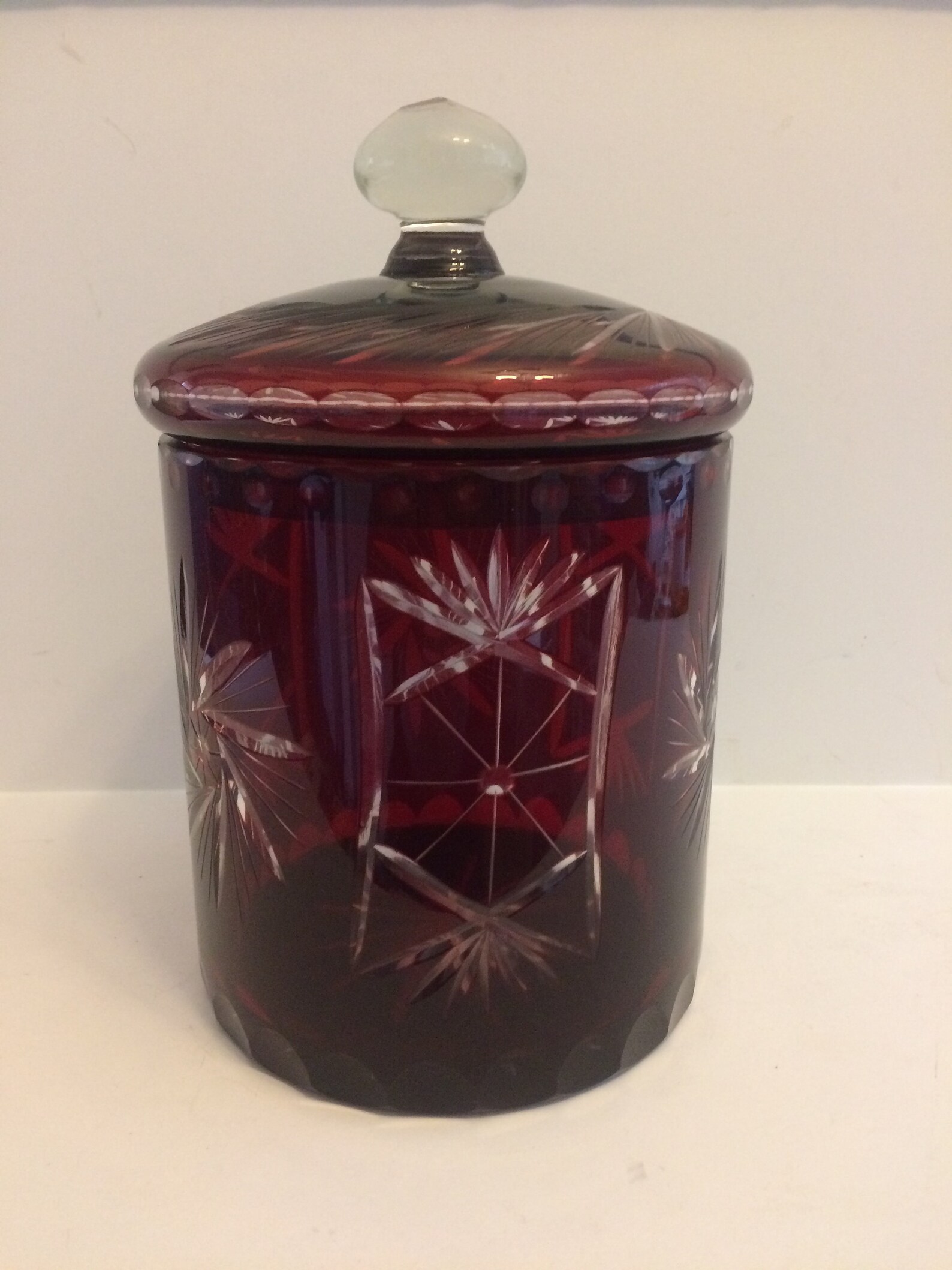 Bohemian Cased Ruby Red Cut to Clear Crystal Ginger Jar / Bohemian Ruby ...