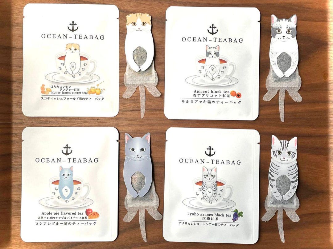 Japanese Cat Tea Bag Gift Set 2- Ocean Teabag - Etsy