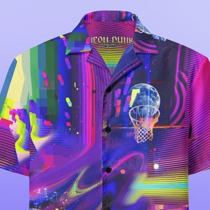 Synthwave EDM Neon Button up Shirt Cyber Techno Button Down Shirt ...