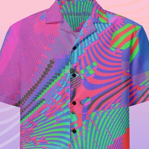Bold Geometric Button up Shirt Vaporwave Arcade Gamer Button up Rave ...