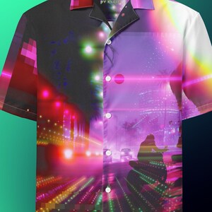 Neon Synthwave Button Down Shirt Cyber EDM Button up Shirt Rave ...