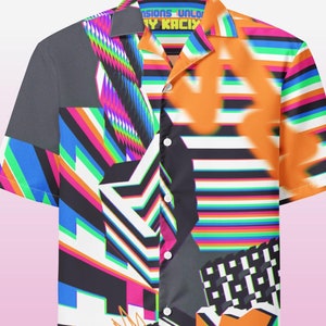 Vibrant Retro Button up Shirt Funky Graphic Streetwear Tee Unique ...