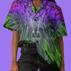 Psychedelic Button Down Shirt Neon Green Purple Rave Button up Shirt ...