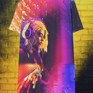 Neon Loose Fit Tshirt Dress Oversized Rave Party Dress Hip Hop Beach ...