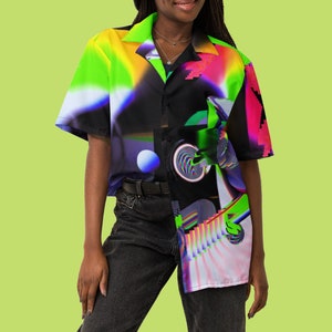 Bold Funky Button Down Shirt Oversized Partywear Button Blouse Neon ...