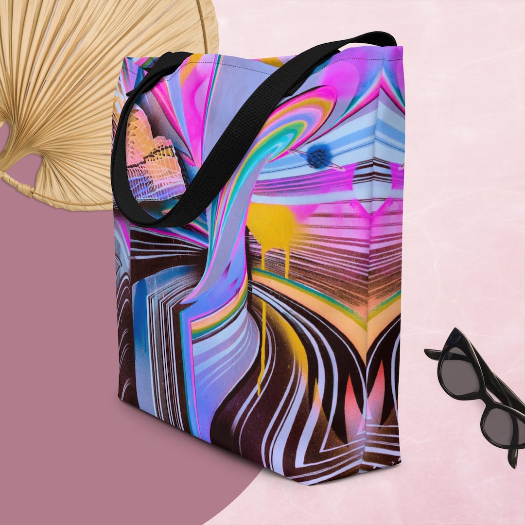 Purple Aesthetic Beach Tote Bag Gift for Her, Trippy All Over Print Art ...