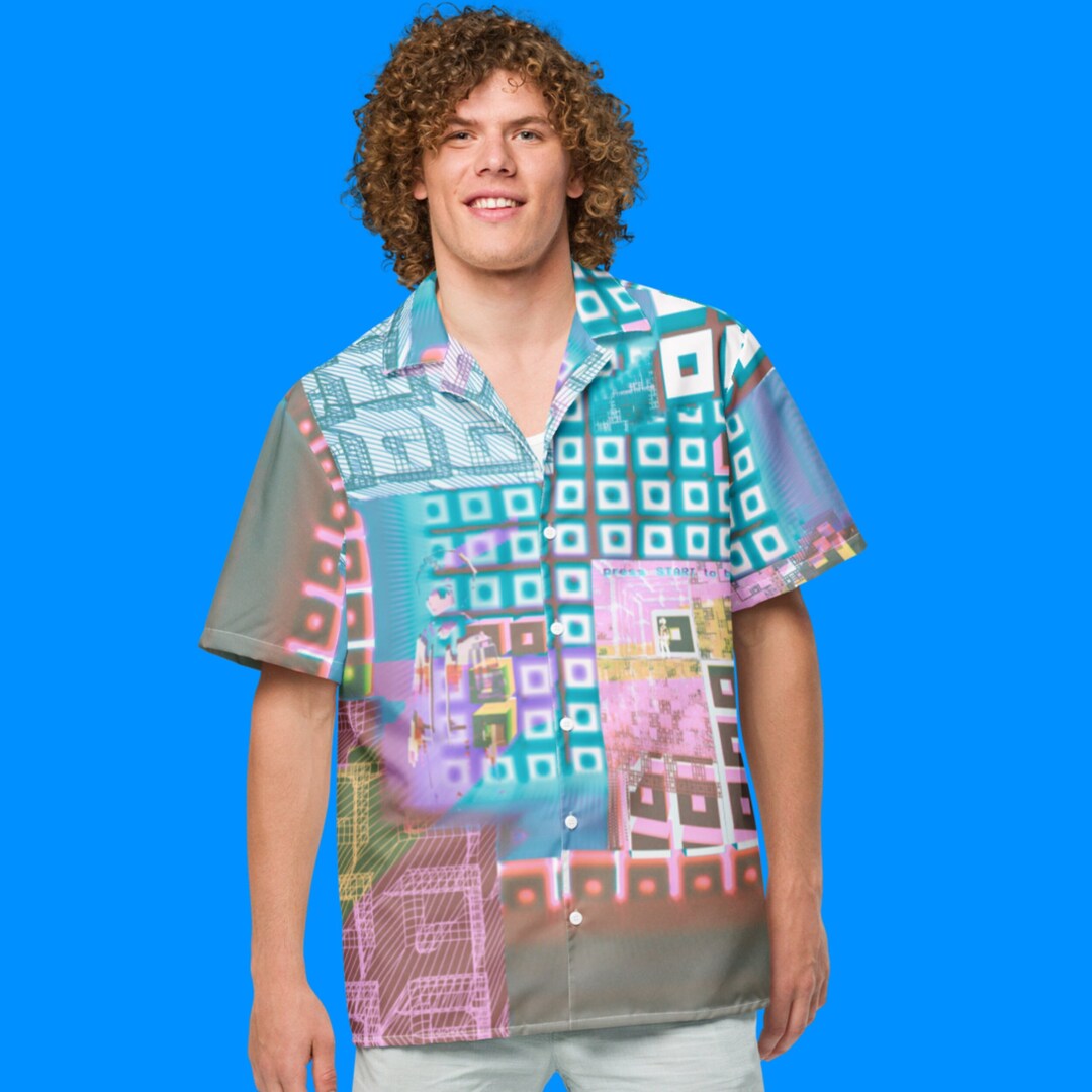Retro Arcade Gamer Button up Shirt Oversized Hawaiian Shirt Techwear ...