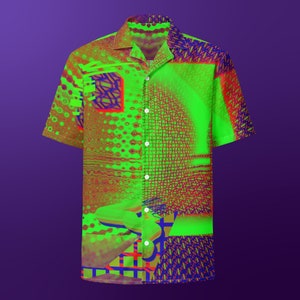 Neon RGB Techwear Button up Shirt Oversized Bold Geometric Retro ...