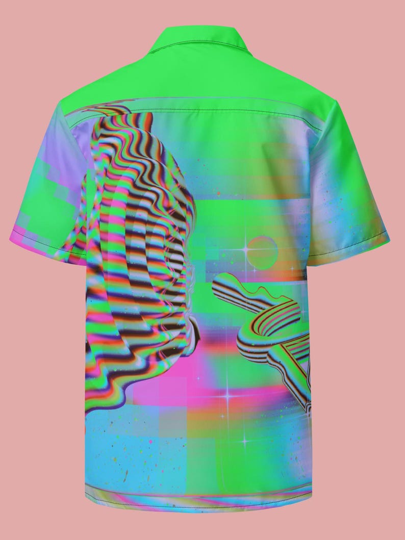 Neon Green Vaporwave Button up Shirt 80s Glitch Art Button Down Shirt ...
