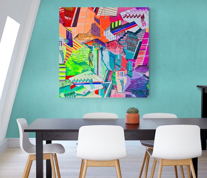 Funky Pop Culture Wall Art, Neon Street Art Painting on Canvas, Large ...