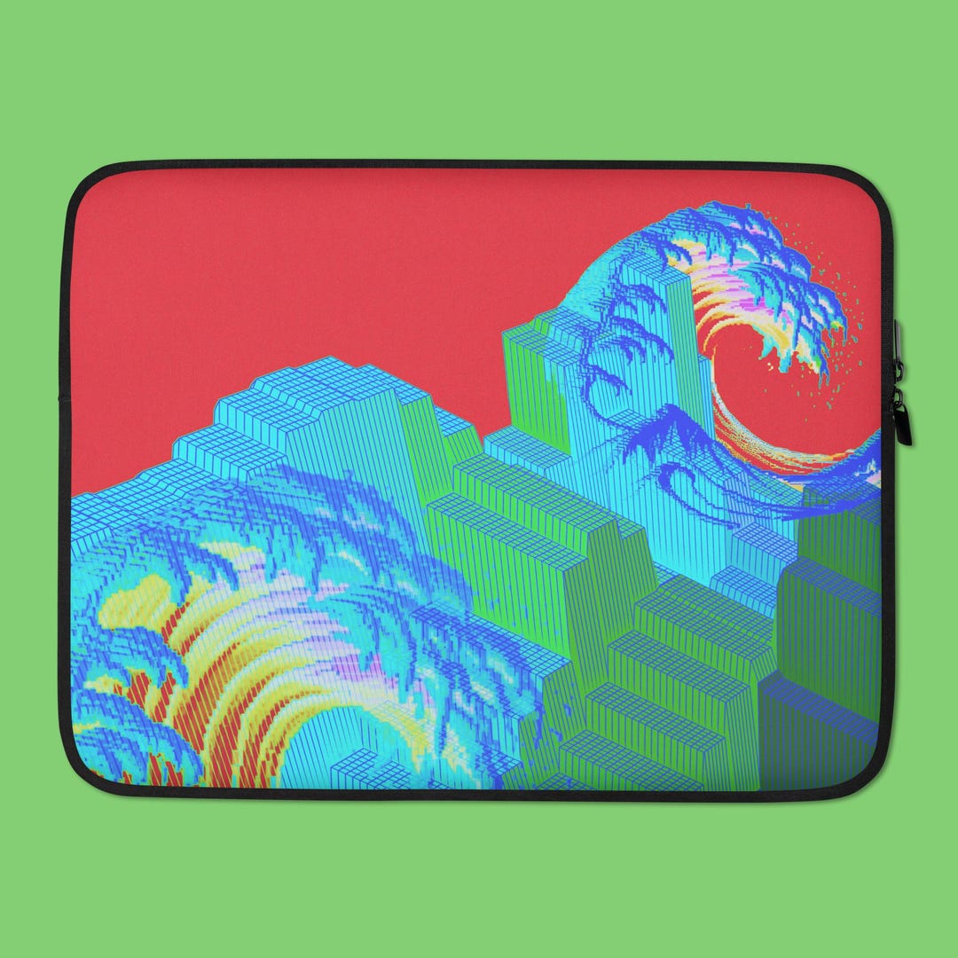 3D Pixel Art Laptop Sleeve Gift 13 Inch 15 Inch Laptop Japanese Wave ...