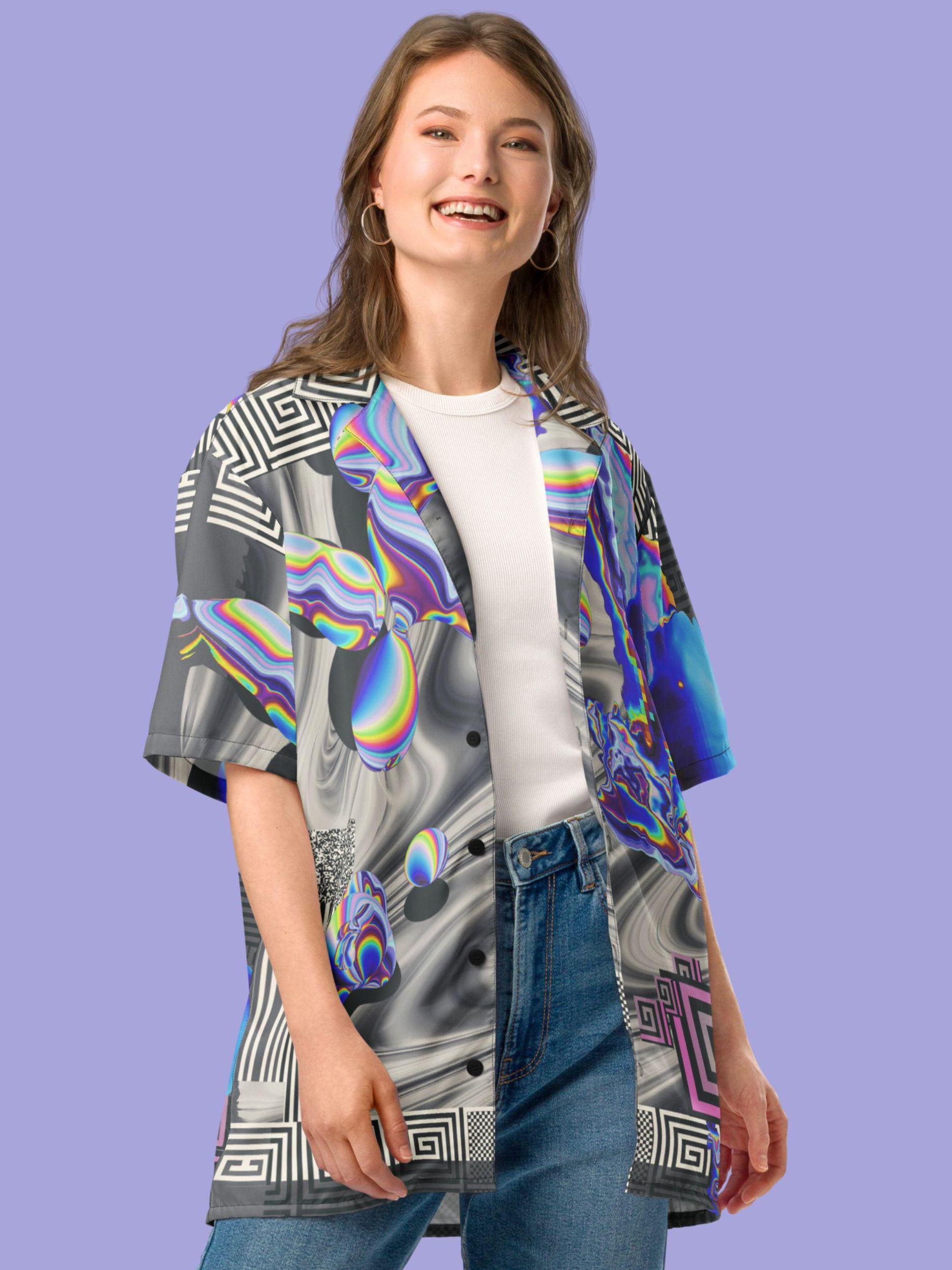 Frutiger Aero Button-up Shirt, Trippy Optical Illusion Button Down ...