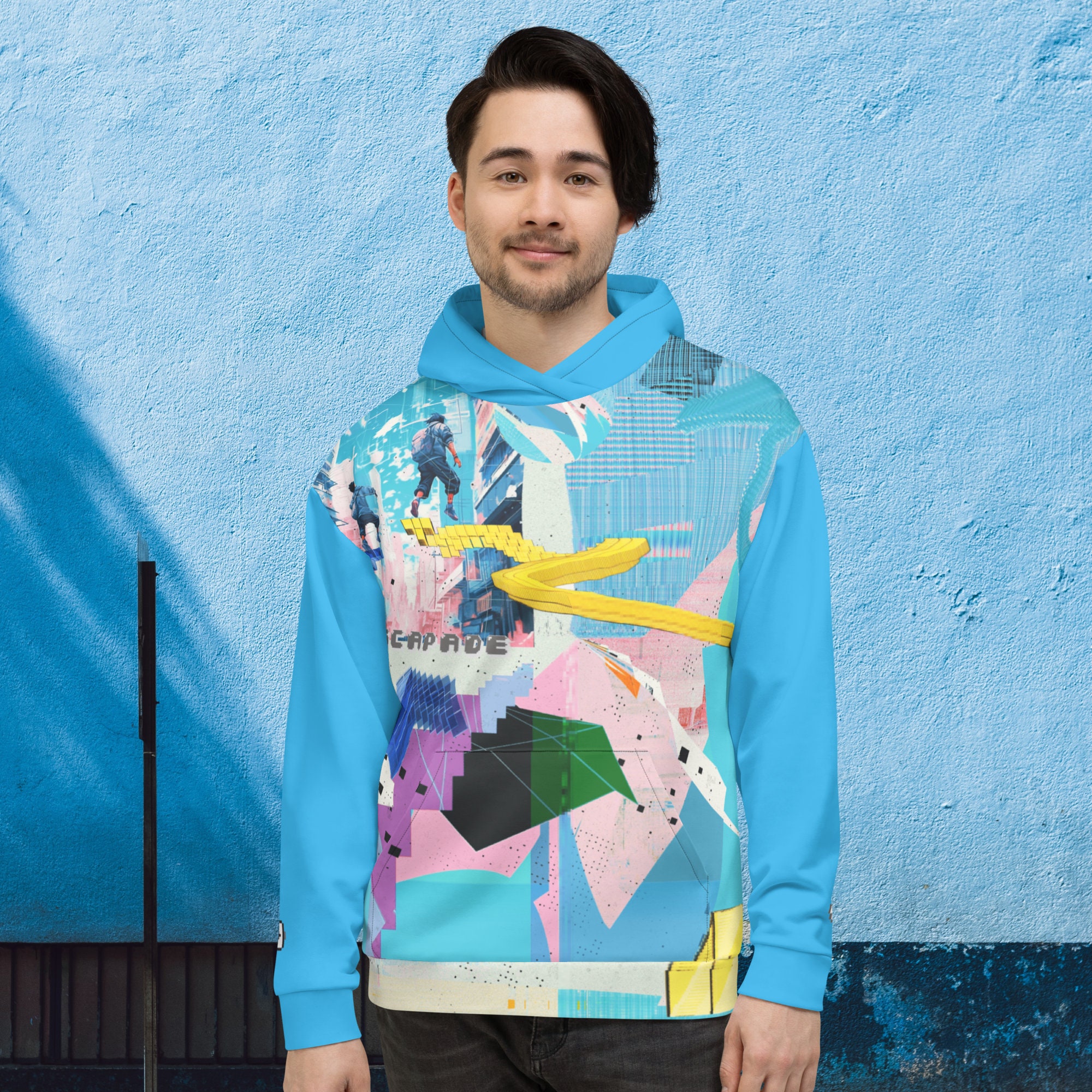 Glitchcore Gamer Blue Hoodie, Retro Aesthetic Hoodie, Hip Hop Rave ...