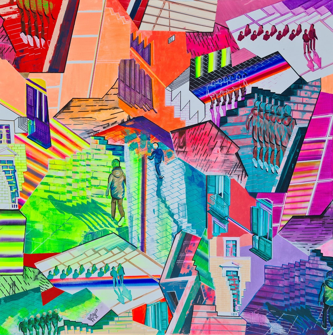 Multidimensional Urban Landscape Painting on Canvas, Contemporary ...