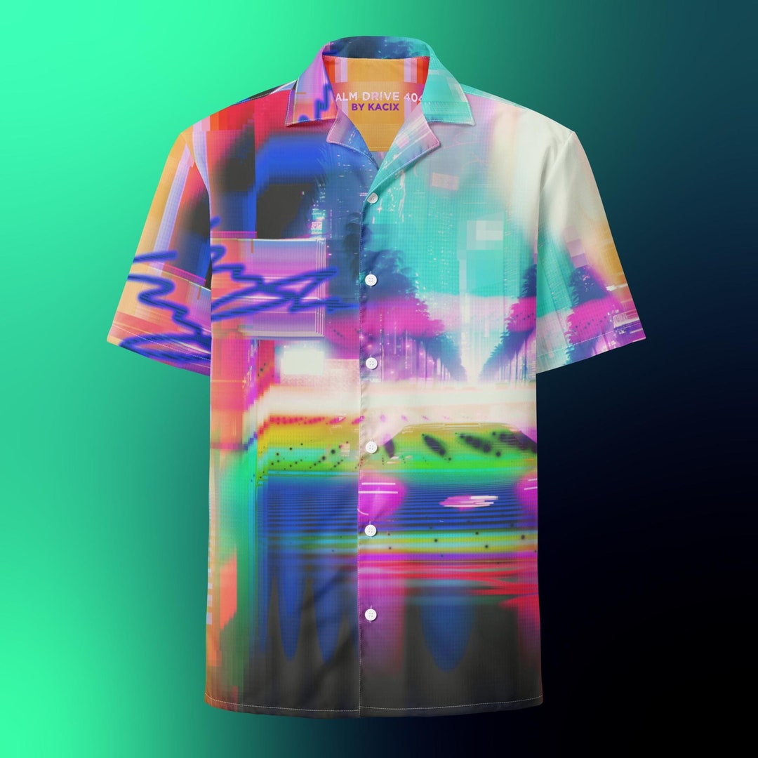 Vibrant Synthwave Button up Shirt Neon Futuristic Shirt Button Down ...