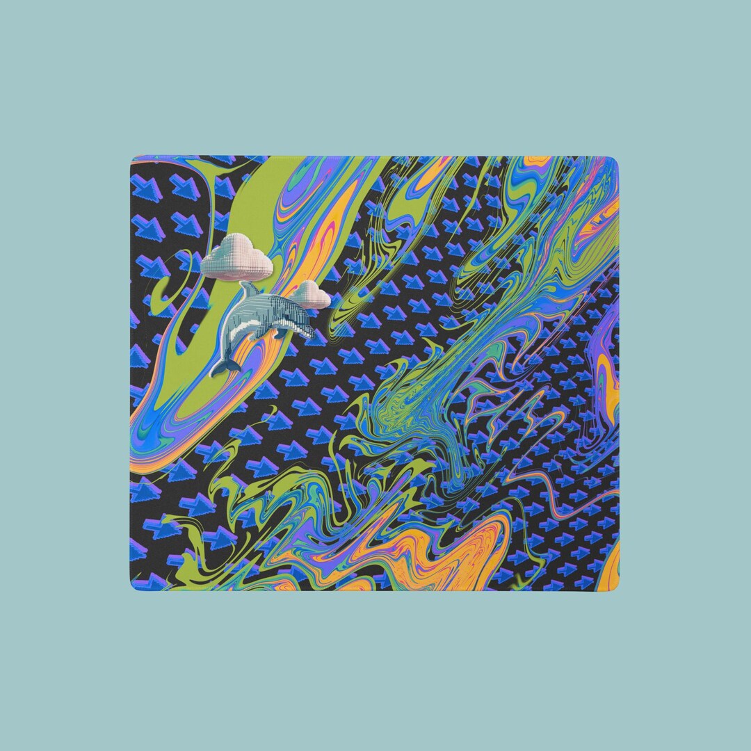 3D Pixel Art Dolphin Desk Mat Trippy Gaming Setup Gift Large Extended ...