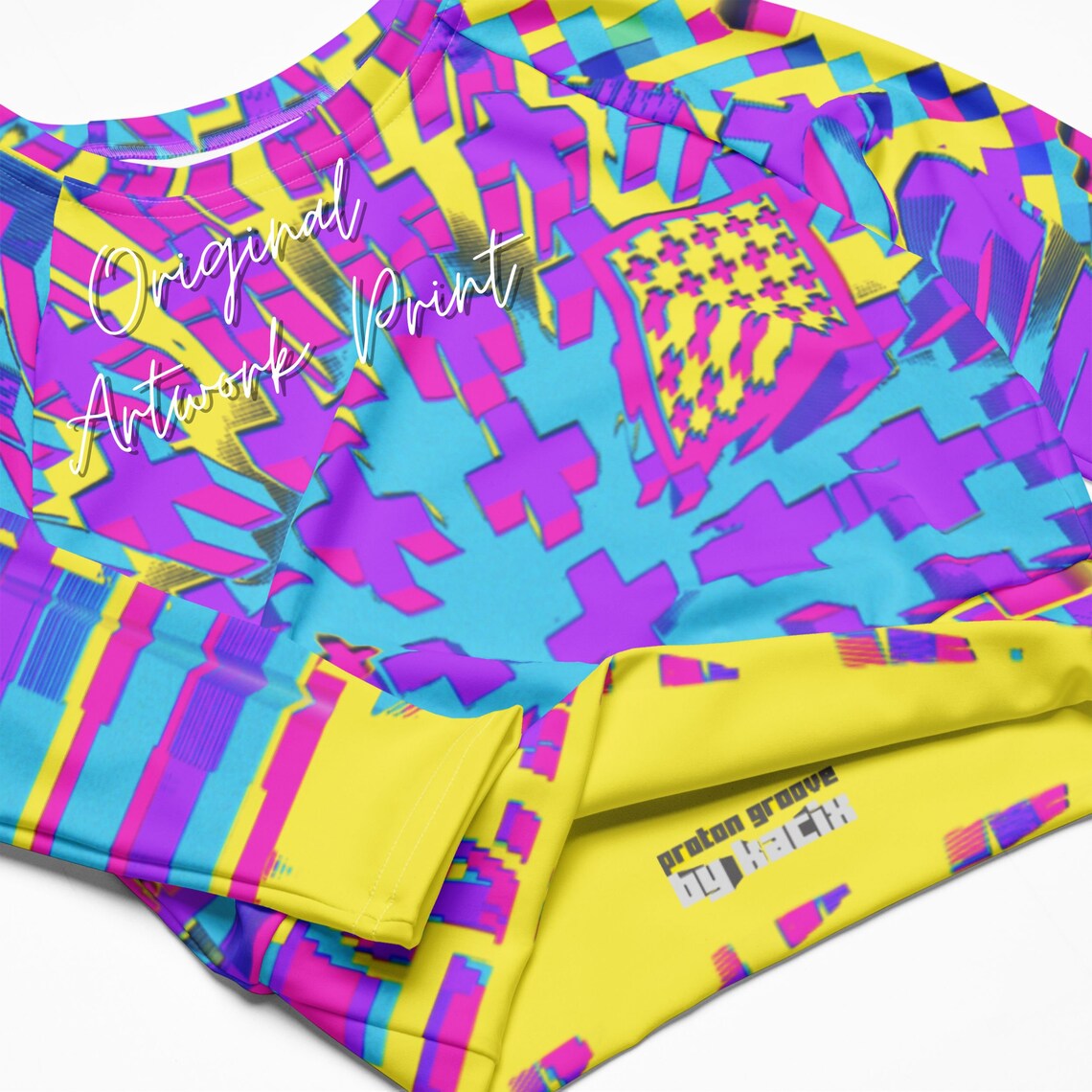 Vibrant Funky Long Sleeve Crop Top Bold Dance Surf Cropped Shirt Gym ...