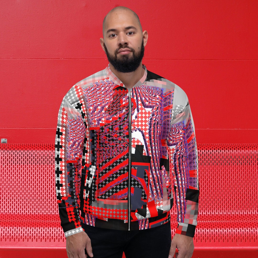 Red Black Techno Bomber Jacket All Over Print Rave Festival Jacket ...
