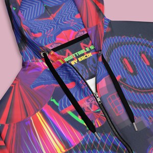 Trippy Smiley Zip up Hoodie 90s Nostalgia Streetwear Hoodie Retro EDM ...