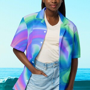 Groovy Gradient Button Down Shirt Vibrant Wedding Guest Button up Shirt ...