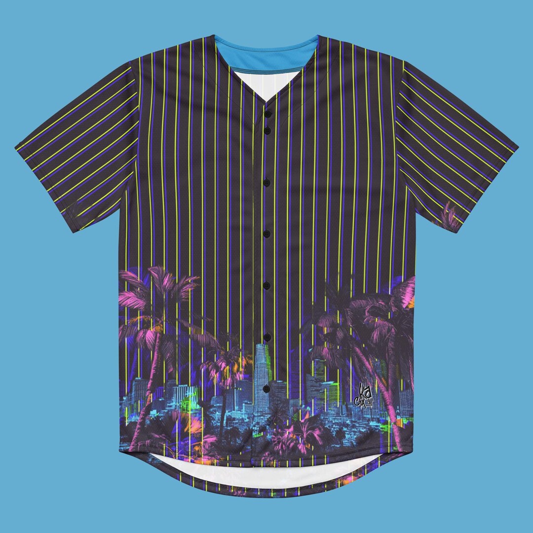 Neon City Streetwear Baseball Jersey Vaporwave Button up Shirt Casual ...