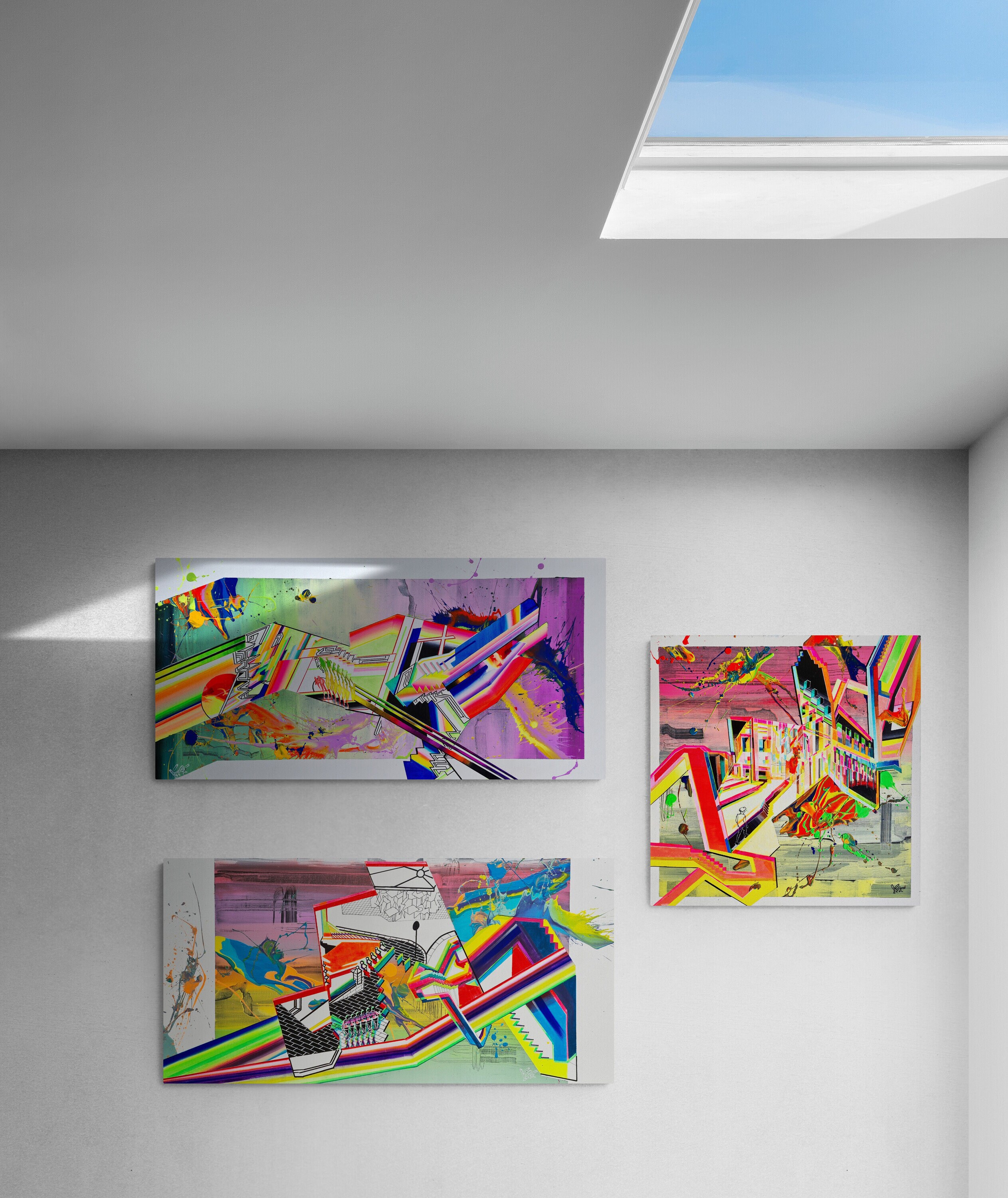 Modern Wall Decor Set of 3 Paintings Colorful Street Art - Etsy