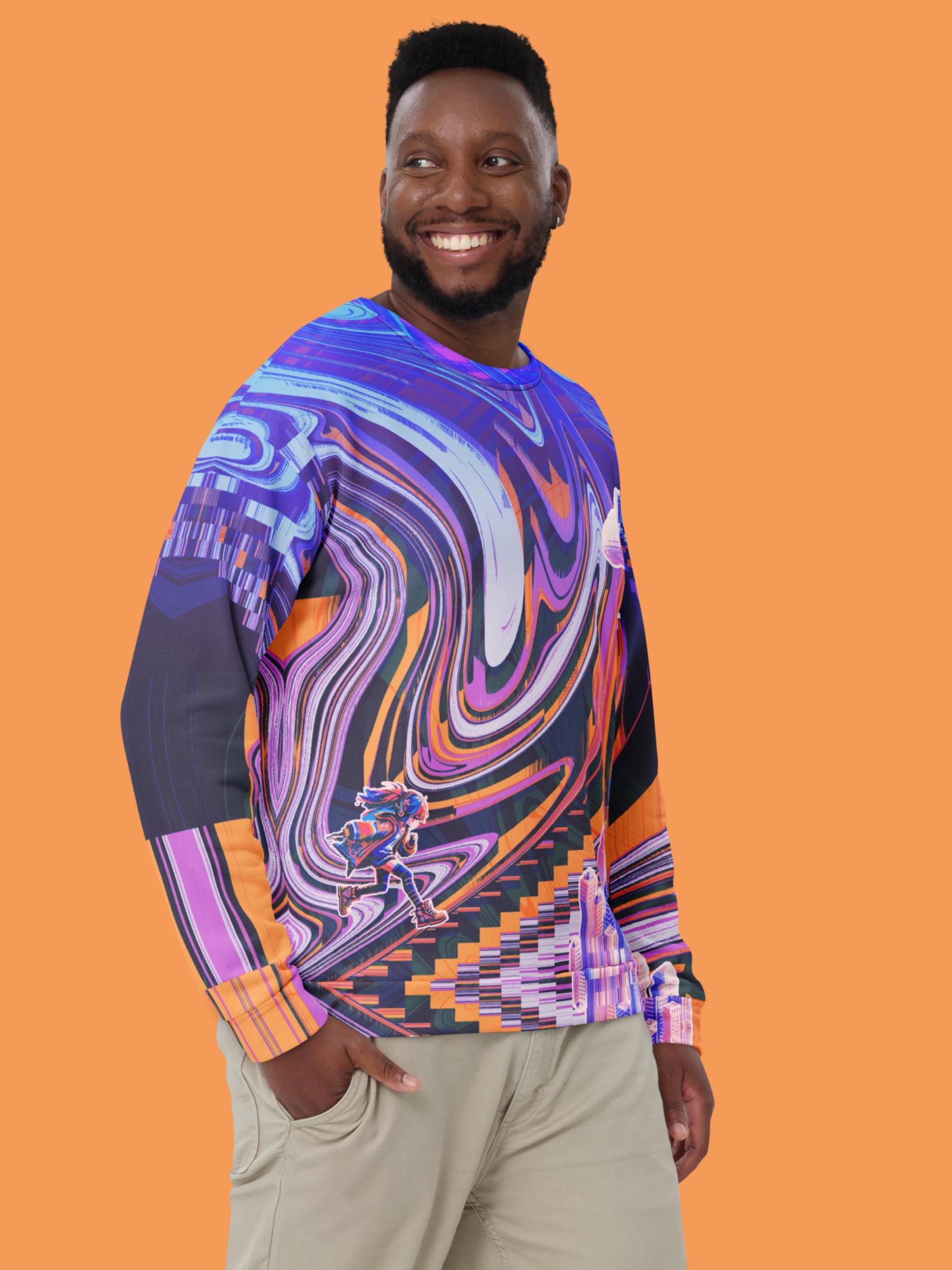 Trippy Retro Gamer Sweatshirt Arcade Pixel Art Vaporwave Crewneck Plus ...