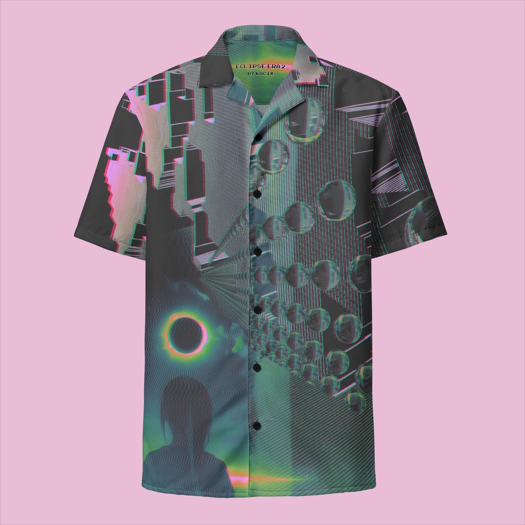 Green Techwear Button up Shirt Techno Eclipse Button Down Shirt ...