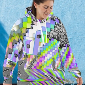 Neon Pastel Trippy Hoodie Pixel Art Gamer AOP Hoodie Hip Hop Streetwear ...
