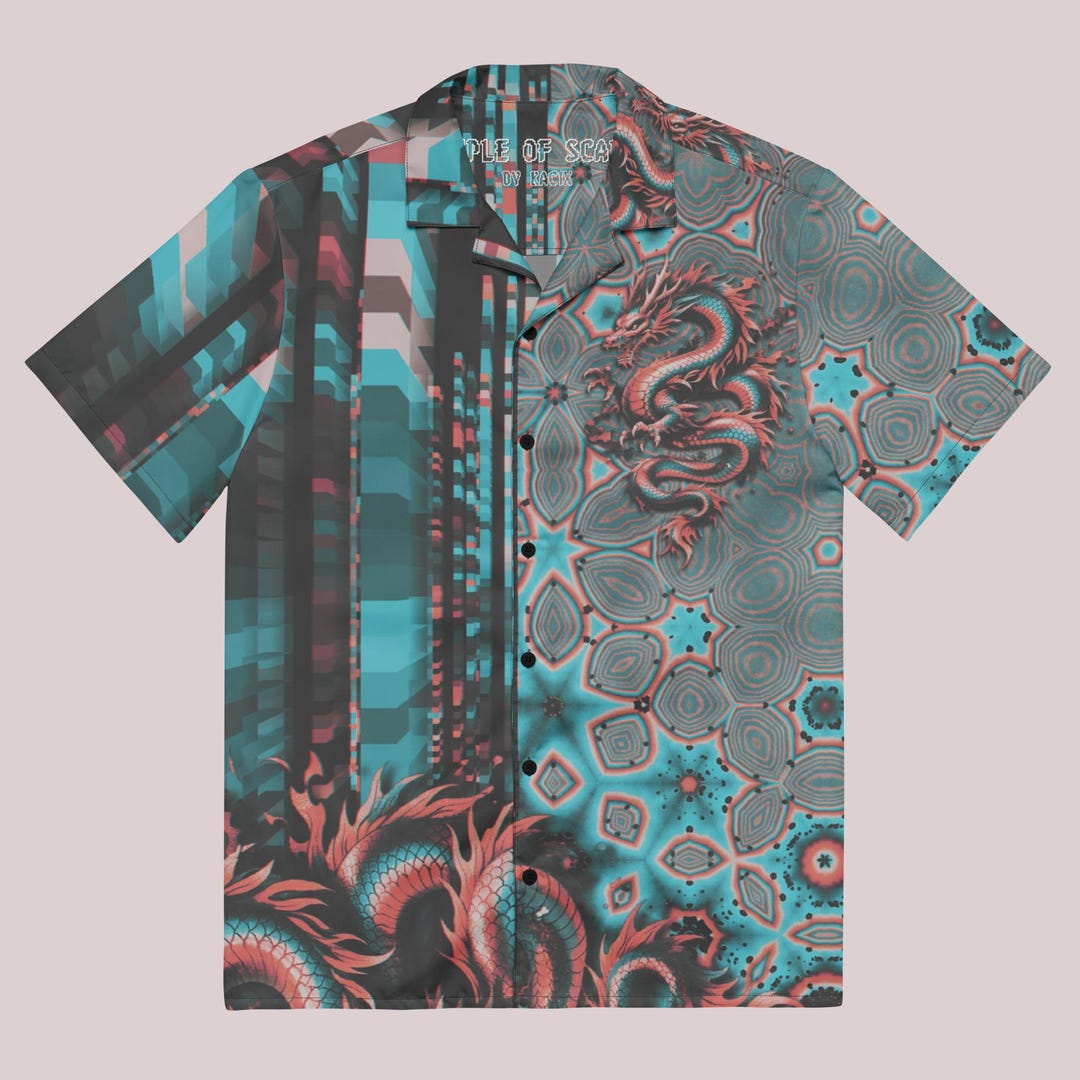 Sacred Geometry Dragon Shirt, Psychedelic Oversized Rave Button Up, EDM ...
