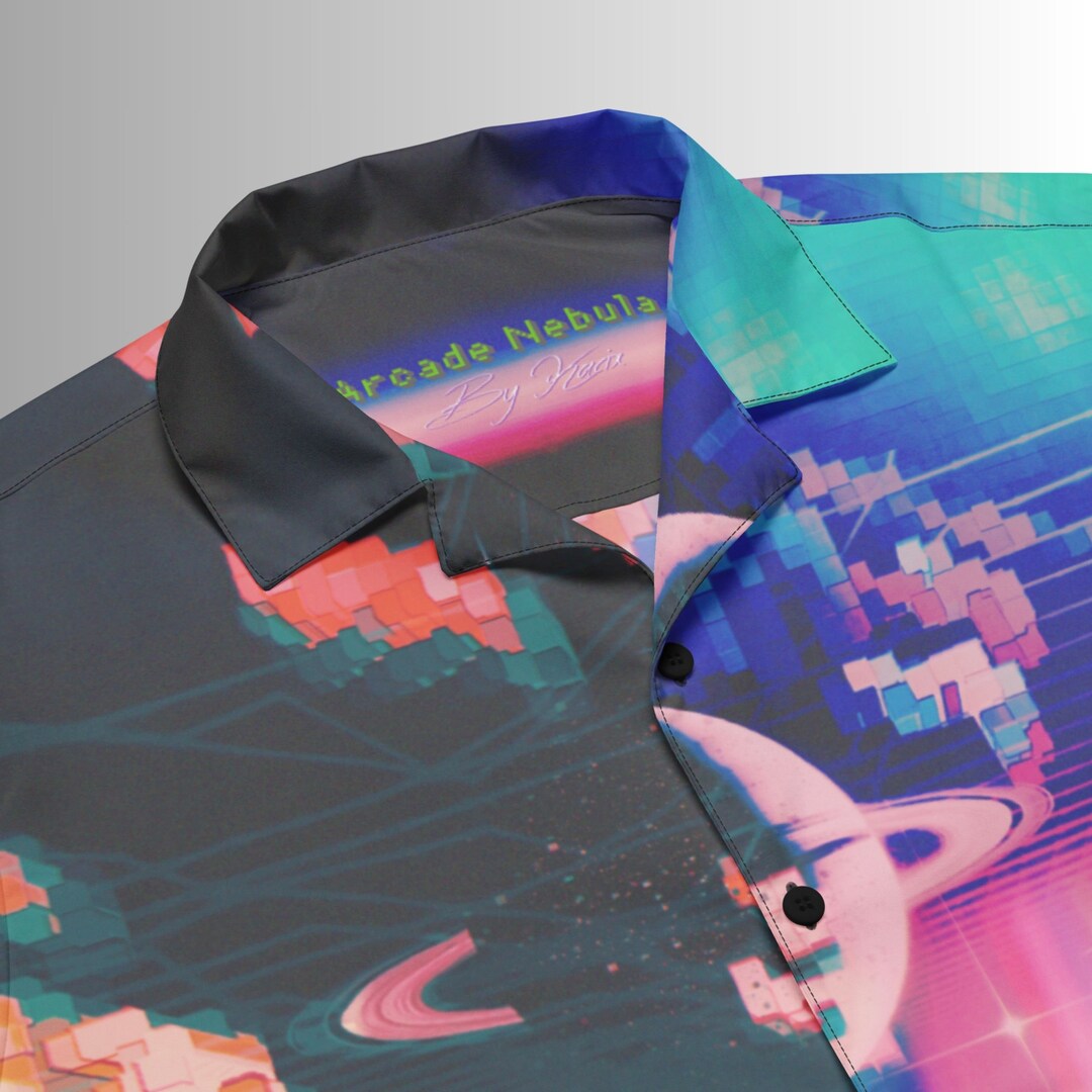 Arcade Pixel Art Button Down Shirt Gift for Gamer Space Hawaiian Shirt ...