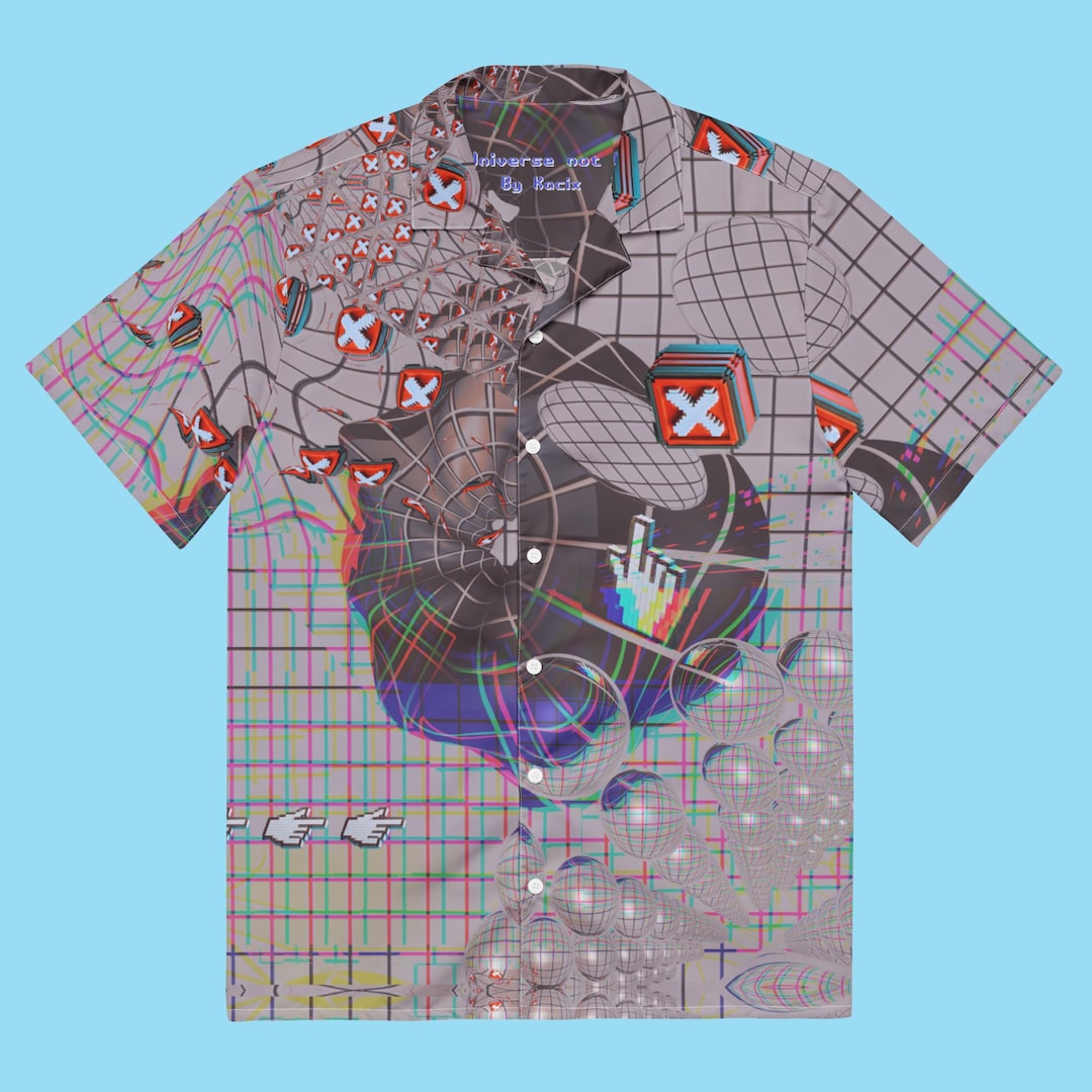 Trippy Webcore Button up Shirt, Frutiger Aero Graphic Streetwear, Funky ...