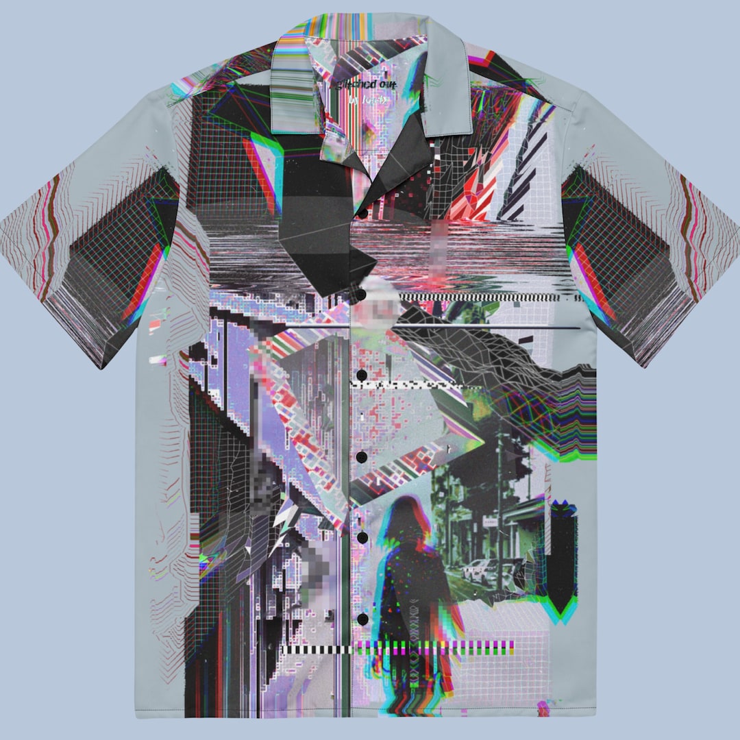 Spooky Cyberpunk Button Down Shirt Glitchcore Gamer Button up Shirt ...