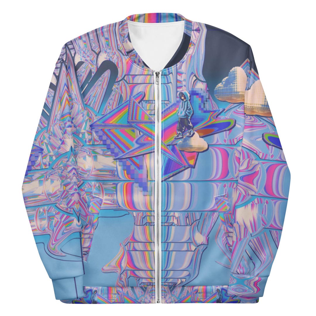 Glitchcore Bomber Jacket, Vaporwave Pixel Art Coat, Retro Cyber Hoodie ...